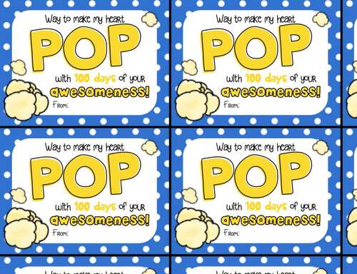 Popcorn 100th Day of School Gift Tag- Way to make my heart POP with 100 ...