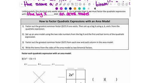 Factoring Quadratics (a Greater Than 1) Guided Notes, Worksheet, Video ...