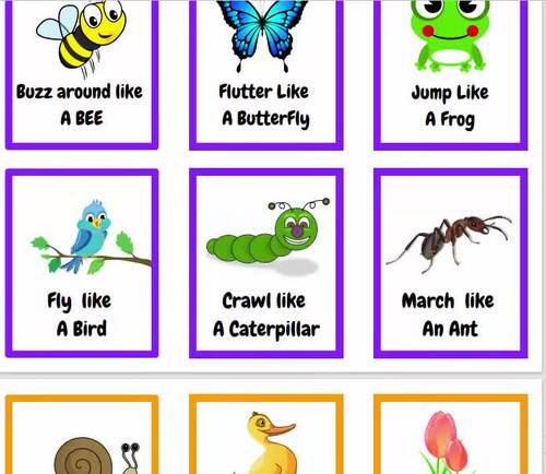 Spring Movement Cards, Printable Action Flashcards for kids | TPT