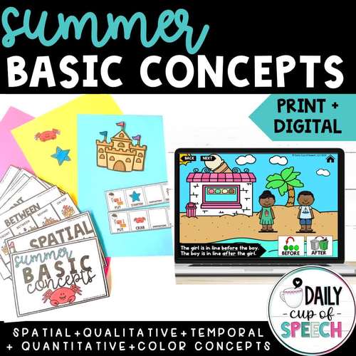Basic Concepts Summer Speech Therapy Activities | Spatial Qualitative Quant