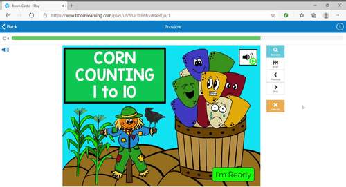 Count to 10 BOOM Cards™ Fall Corn Kernel Counting Number Sense and Fluency