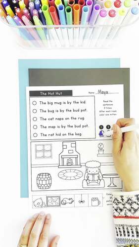 Winter CVC Decodable Reading Activities Kindergarten 1st Grade Coloring ...
