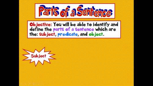 Parts of A Sentence PowerPoint Grades 3 - 6 by Fun Learning for All