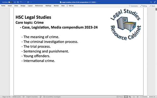 Yr.12 Legal Studies: Crime Compendium Resource (2023) | TPT