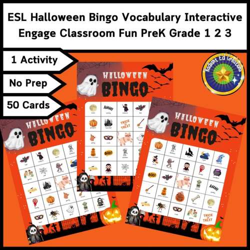 Halloween Bingo Vocabulary ELA ESL English Game Logic Puzzle Sight Word ...