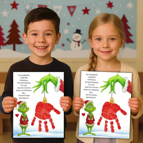 Christmas Grinch Handprint Ornament Craft, Preschool Grinchmas Holiday Poem