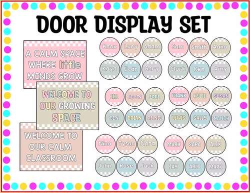 Printable Boho Neutral Checkered Classroom Door Decor Set, Welcome Posters