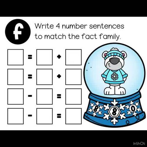 Winter 1st Grade Math {Addition + Subtraction Fact Families} | TPT