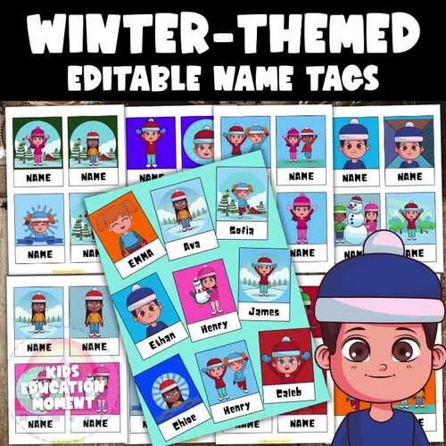 Editable Winter-Themed Name Tags | Personalized Winter Designs for Students