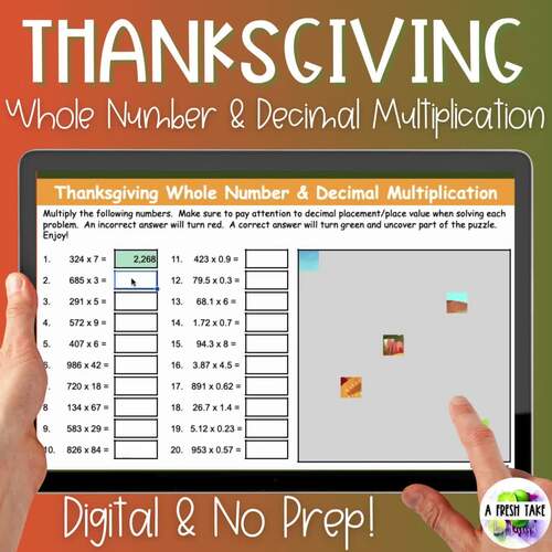 Thanksgiving Pixel Art Math Whole Number & Decimal Multiplication ...