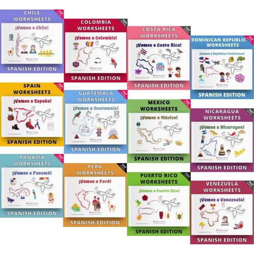 Países Hispanos Spanish Worksheets - Bundle Pack - 12 Countries + Bonus ...