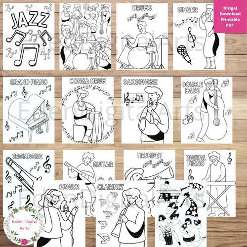 Jazz Music Coloring Pages Posters Musical Instruments Black History Month
