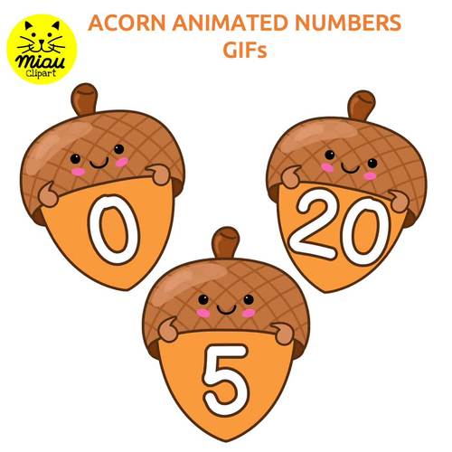 Acorn Animated Numbers Clip Art | Fall | Counting | Gif by Miau clipart