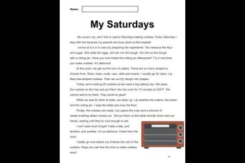Food Reading Comprehension Word File 5: My Saturdays (Grade 2-3)