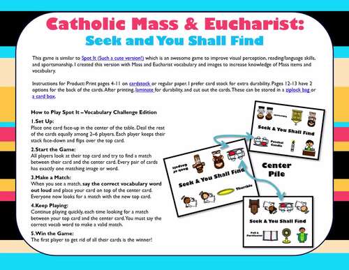 Eucharist Game: Catholic Mass Vocabulary Activity: Match Mass Items ...