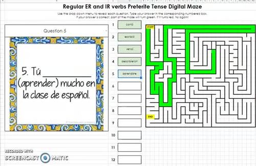Regular ER IR verbs Preterite Tense Digital Maze for Spanish | TPT