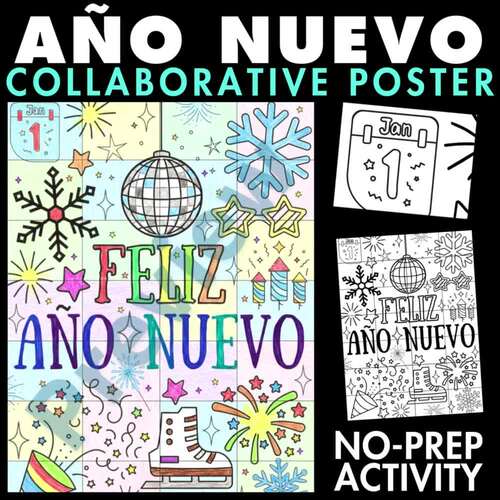 Spanish New Year Año Nuevo Collaborative Poster Activity Coloring ...