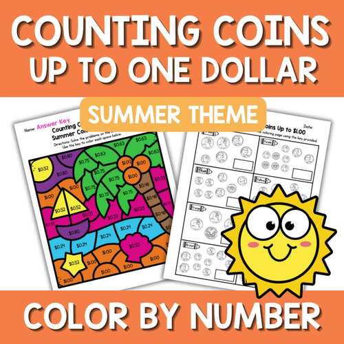 Summer Counting Coins Color by Number Activity (Money Up to $1.00) Math ...