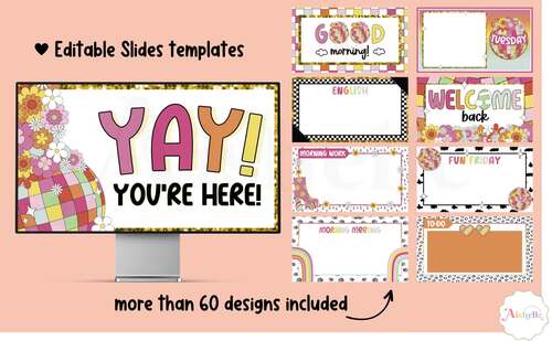 Editable Retro Groovy Disco Classroom Decor Bundle | PERSONAL USE