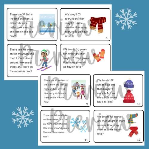 Winter Addition Word Problems Task Cards by Bilingual Teaching Made Easy