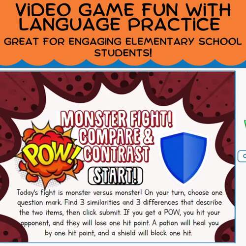 Compare and Contrast Monster Fight Boom Cards Game for Speech Therapy