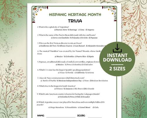 Hispanic Heritage Month Trivia Game | Fun Printable Educational ...