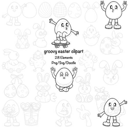 Retro groovy easter clipart. Animal easter. Spring png. Hippie Easter ...