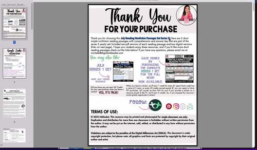 July Reading Passages Series 2 Set of 5, w/ Comprehension, DIGITAL & PDF