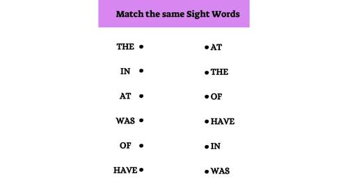 SIGHT WORD MATCH/SIGHT WORD MATCHING WORKSHEET/SIGHT WORD MATCHING ...