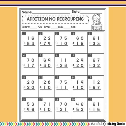 2 Digit Addition No Regrouping Worksheets 2 Digit Addition Without