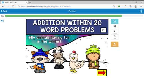 Addition Within 20 Word Problems Winter BOOM Cards™ by Teaching Dinos