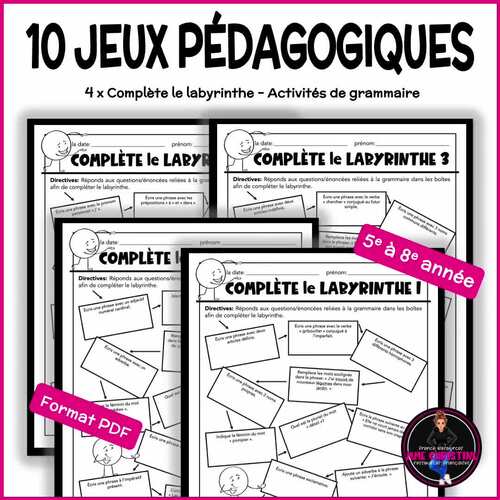 10 JEUX PÉDAGOGIQUES 4 - Pour la suppléance - 10 French Puzzles | TPT