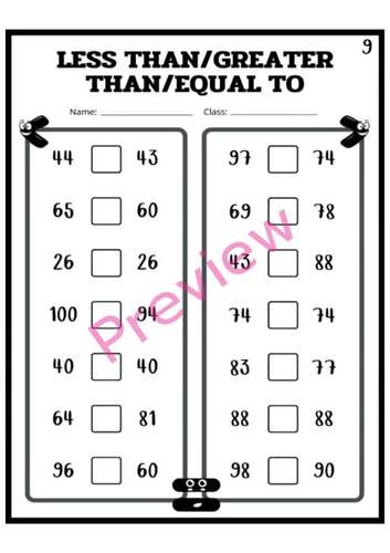 Comparing Numbers Less Than Greater Than Up And Equal to 100 by RED Sheets