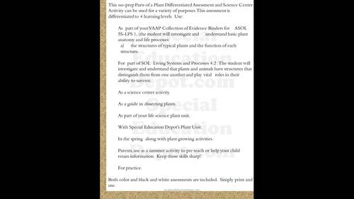 VAAP Parts of a Plant Power Point and Assessment Bundle! (ASOL 5S-LPS 1a)