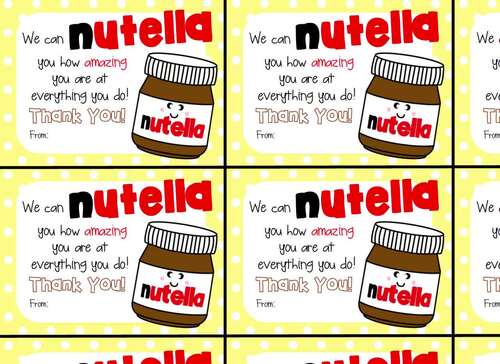 Nutella & Go Teacher (Staff) Appreciation (Thank You) Gift Tag | TPT