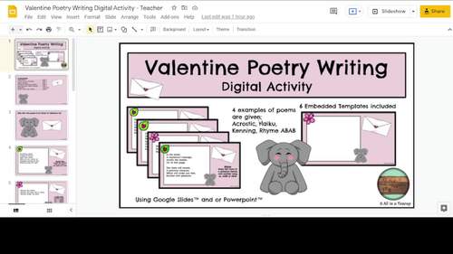 Valentine Poetry Writing Digital Activity by All in a Teacup | TpT
