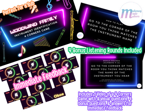 Elementary Music Woodwind Family 4 Corners Game by MahoneyMusicMakers