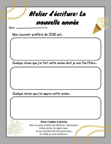 La nouvelle année | French New Year Reflection Writing (January)