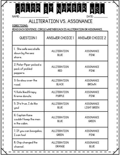 Alliteration vs Assonance Worksheets | Posters | Assessment by ...
