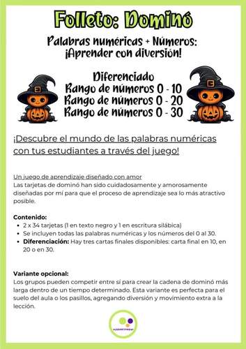 Spanish: Numbers 0-30 Game | Halloween | Dominó | Palabras numéricas 0-30