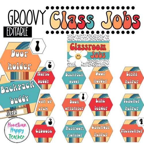Retro Vibes Classroom Jobs | EDITABLE | TpT