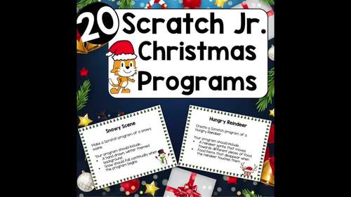 20 Christmas Scratch Jr. Coding Task Cards - Programming for Grade 2-6