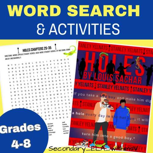Holes by Louis Sachar Book Cover and Word Search Activities | TPT