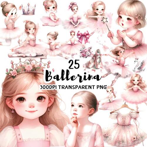 25 Watercolor Ballerina Clipart - Transparent PNG Files by Hikari Mori