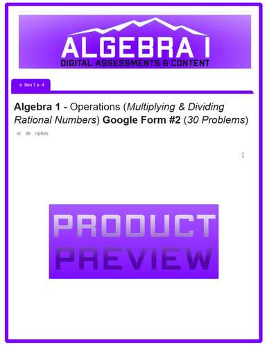 Algebra 1 - Operations (Multiply & Divide Rational Numbers) Google Form #2