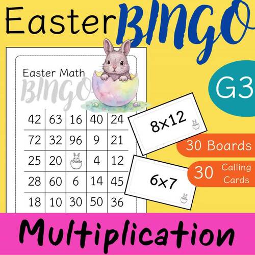 Easter Multiplication Bingo Fact 0-12 3rd Math Game No Prep by TAMATHO