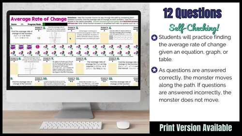 Average Rate of Change Self-Checking Path Activity | Digital & Print
