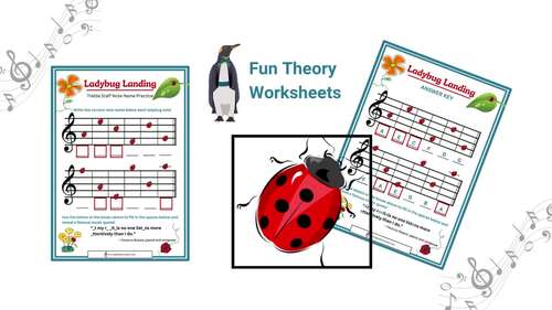 Ladybug Landing: elementary treble staff note name worksheet (PDF)
