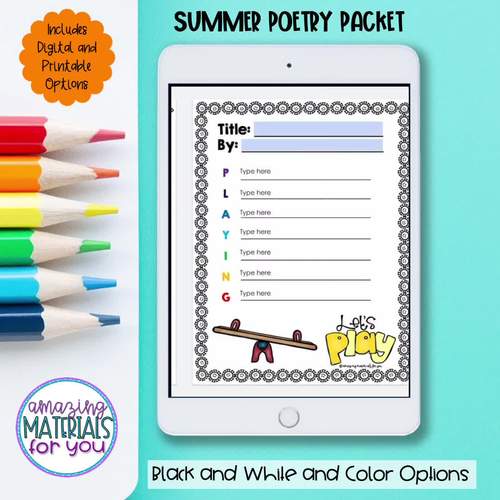 Poetry Writing Acrostic Cinquain Diamante Haiku and Limerick Poems - SUMMER