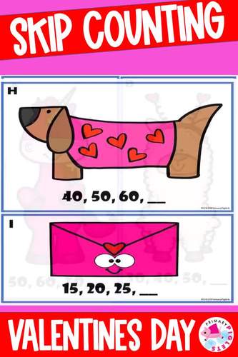VALENTINE'S DAY MATH CENTERS | SKIP COUNTING by 2, 5, 10 by Primary Piglets